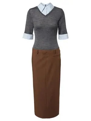 Staud Layered Wool-blend Midi Dress - Grey