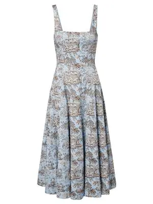 Staud Wells Floral Cotton Poplin Midi Dress - Blue