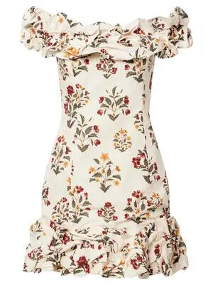 Agua Bendita Floral Ruffled Cotton Minidress - White