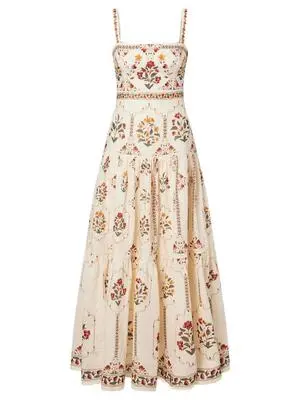 Agua Bendita Floral Print Linen Maxi Dress - White