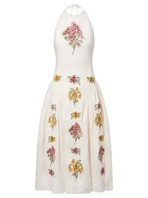 Agua Bendita Floral Linen Midi Dress - White