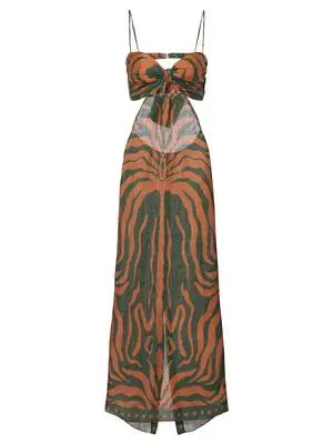 Johanna Ortiz Printed Cutout Linen Maxi Dress - Brown