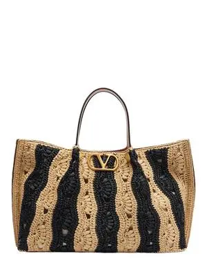 Valentino Garavani Vlogo Medium Raffia Tote Bag - Beige
