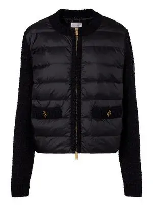 Moncler Down-paneled Bouclé-trimmed Zip-up Cardigan - Black