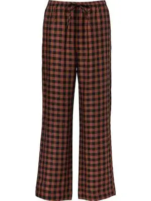 Asceno Checked Linen Wide-leg Pants - Brown