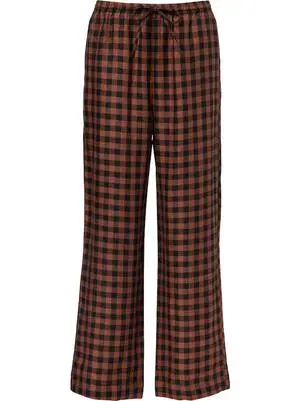 Asceno Checked Linen Wide-leg Pants - Brown