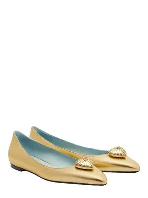 Valentino Garavani Cœur Royal Metallic Leather Ballet Flats - Gold