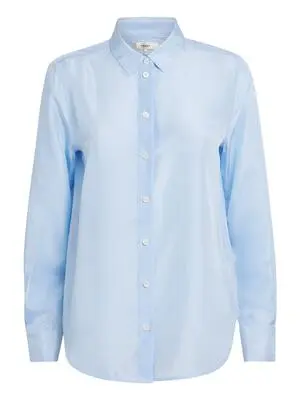 FRAME Silk Striped Oxford Shirt - Blue