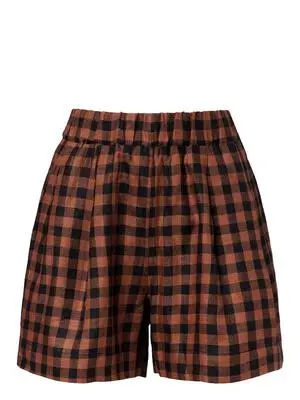 Asceno Checked Linen Shorts - Brown