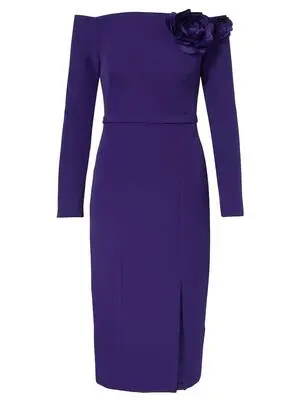 Safiyaa Floral-applique Crepe Midi Dress - Purple