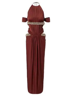 THE NEW ARRIVALS ILKYAZ OZEL Crystal-embellished Cutout Gown - Brown