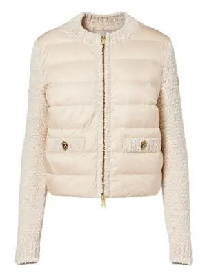 Moncler Down-paneled Boucle-trimmed Zip-up Cardigan - Beige