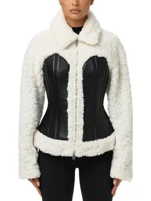 Naked Wardrobe High-pile Fleece Jacket With Faux-fur Trim - Black/white