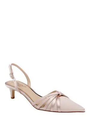Badgley Mischka Patricia Slingback Kitten Heel Pumps - Dark Beige Satin