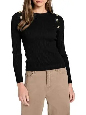 Guess Ribbed Sweater With Shoulder-button Accents - Black