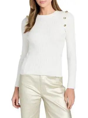 Guess Ribbed Sweater With Shoulder-button Accents - Natural