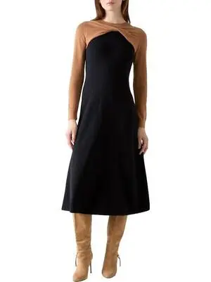 LK BENNETT Aletta Long Sleeve Knit Midi Dress - Black Multi