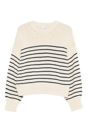 ALYSI Striped Cotton Crewneck Sweater - White