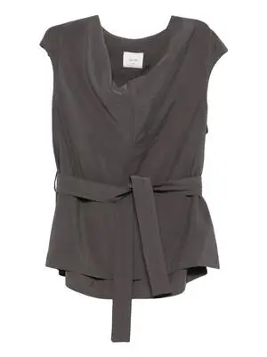 ALYSI Sleeveless Cowl Neck Belted Top - Grey