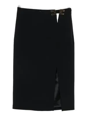 Elisabetta Franchi Midi Skirt With Side Slit And Logo Embellishment - Black