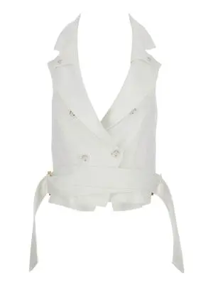 Elisabetta Franchi Belted Double-breasted Vest - White