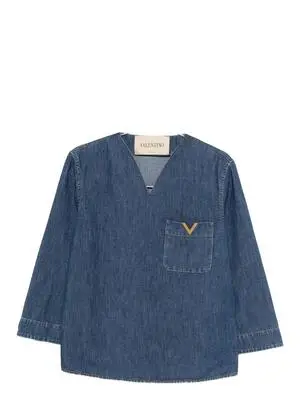 Valentino Garavani Vlogo Signature Denim Blouse - Blue