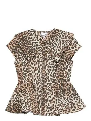 GANNI Organic Cotton Leopard Print Shirt - Multi