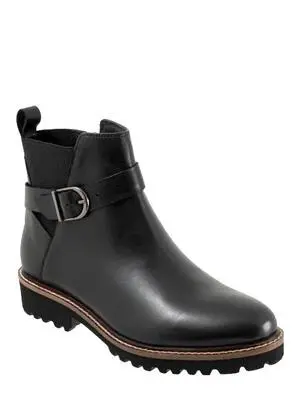 Softwalk Buckle Strap Leather Boots - Black