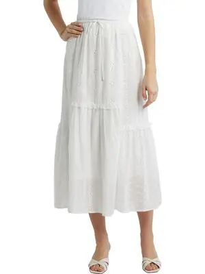 ALL IN FAVOR Embroidered Eyelet Tiered Maxi Skirt