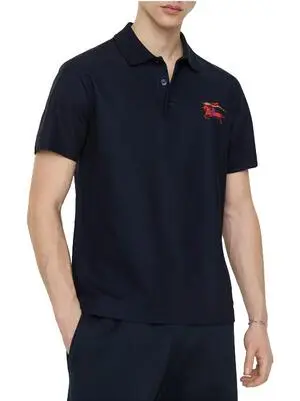 Burberry Cross Stitch Ekd Cotton Polo Shirt - Navy