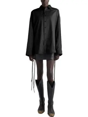 Balenciaga Oversized Cotton Gabardine Shirt With Lace-up Detail - 1000 Black