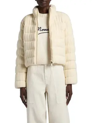 Moncler Rib Quilted Wool & Cashmere Down Puffer Cardigan - White