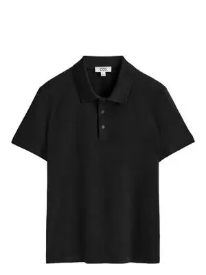 Cos Slim Ribbed Cotton Polo Shirt - Black