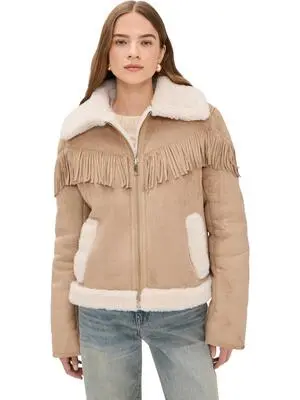 Generation Love Vegan Suede Shearling Jacket - Taupe/white