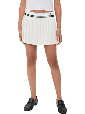 SPORTY & RICH Abigail Pleated Mini Skirt - Ecru/forest