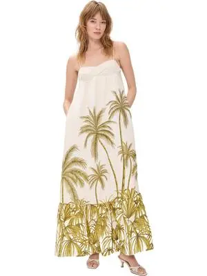 ANDRES OTALORA Palm Print Maxi Dress - Green Paradiso