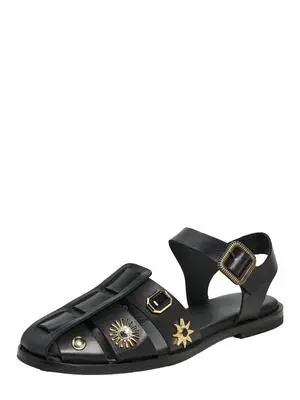 Freda Salvador Sera Sandals - Black Calf With Embellishments