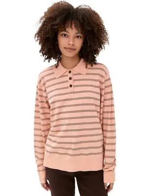 THE GARMENT Madison Polo - Dusty Rose/espresso Stripes