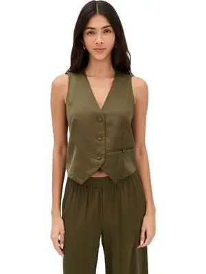 LE BOP Simone Satin Vest - Military Green