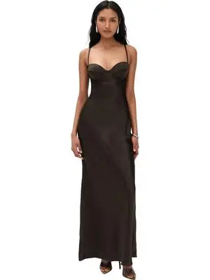 L'Agence Sayla Bias Cut Silk Maxi Dress - Dark Brown