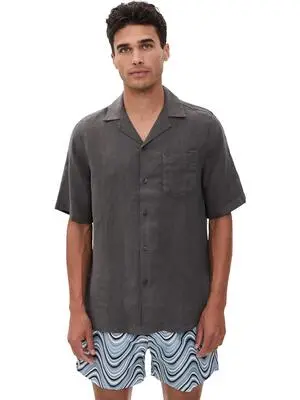 Frescobol Carioca Angelo Gd Linen Short Sleeve Shirt - Cedar Grey