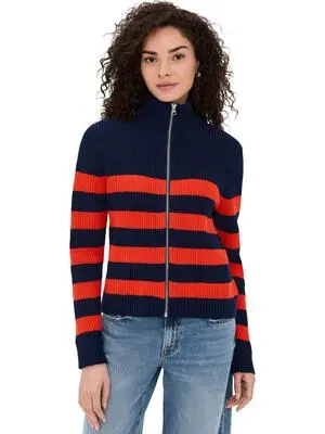 KULE Striped Zip-Up Wool-Cashmere Sweater