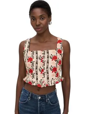 THE LULO PROJECT Floral Print Bustier Top - Beige Laced In Bloom