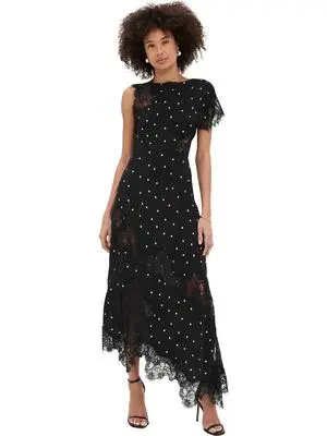 A.L.C. Alessia Polka-dot Dress With Lace Accents - Black/cream