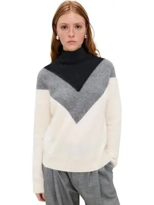 Theory Cashmere Chevron Yoke Pullover - Ivory Multi