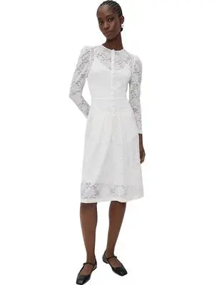 SHUSHU/TONG Round Neck Fitted Midi Dress - White