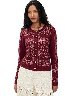 Sea Kit Embroidery Cardigan - Burgundy