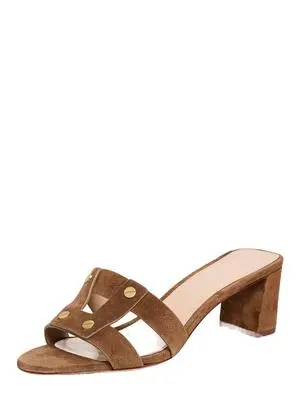Veronica Beard Via Suede Block Heel Sandals - Chestnut