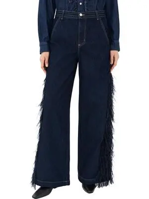 TWP Mott Jeans With Feather Trim - Indigo Resin
