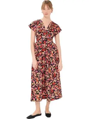 KIKA VARGAS Tsige Floral Sateen Midi Dress - Navy Poppies